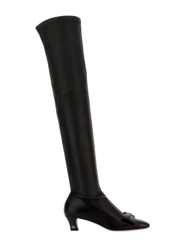 Valentino Garavani 50mm Bow-detail Leather Boots - Black