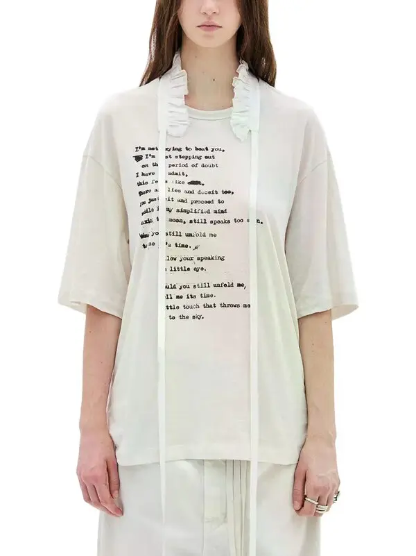 ANN DEMEULEMEESTER Text-print Crew-neck T-shirt - Neutrals