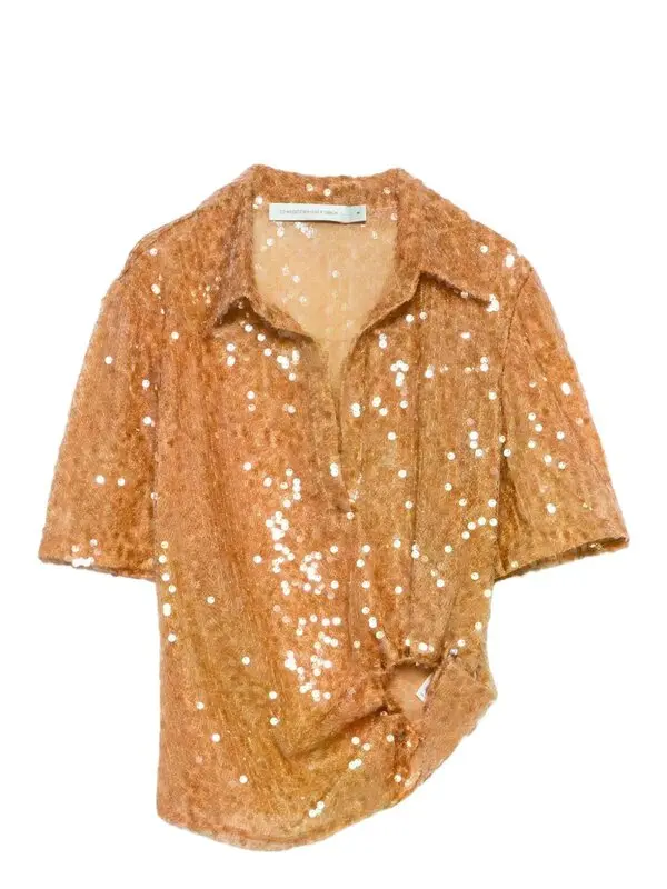 Christopher Esber Sequin-embellished Polo Top - Brown