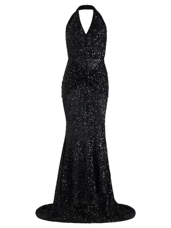Patou Sequinned Halterneck Maxi Dress - Black