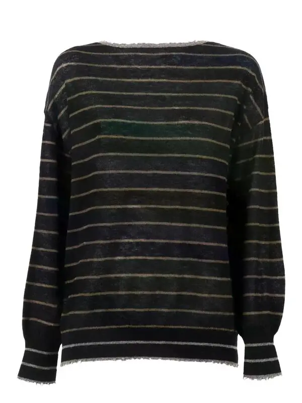 KANGRA Striped Frayed-edge Sweater - Black