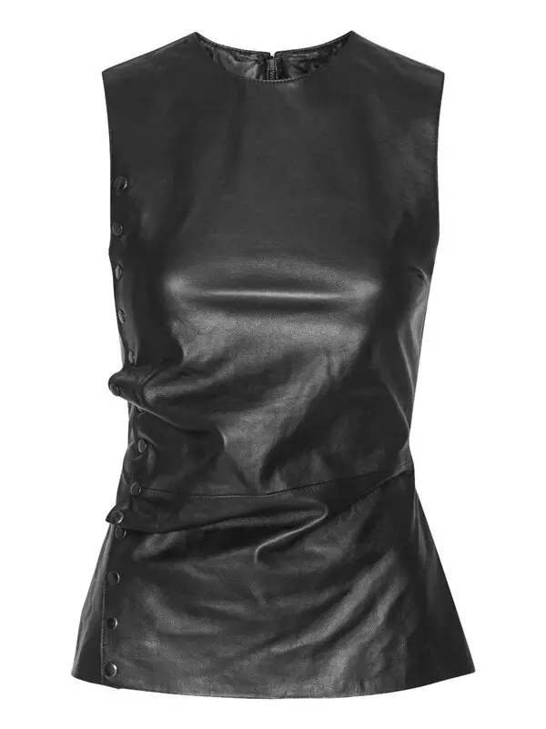 ROTATE BY BIRGER CHRISTENSEN Side-buttoned Leather Top - Black