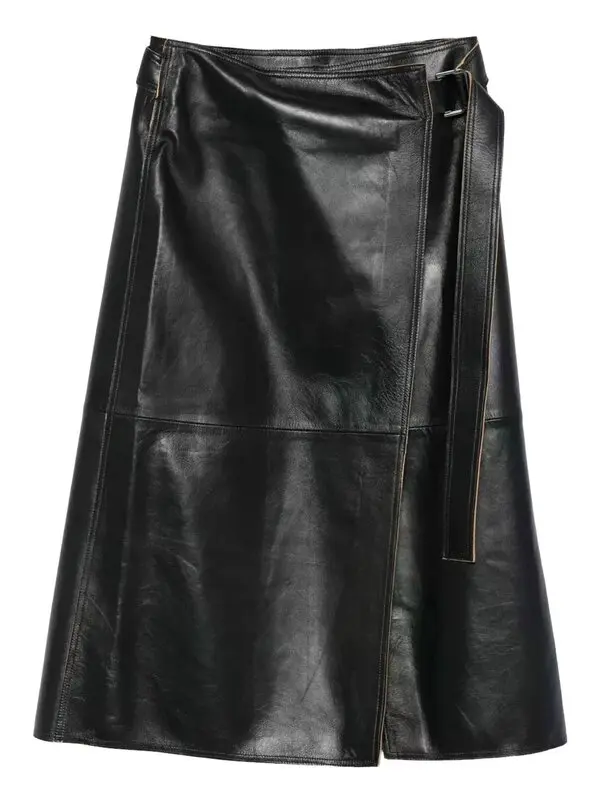 Calvin Klein Wrap-design Leather Skirt - Black