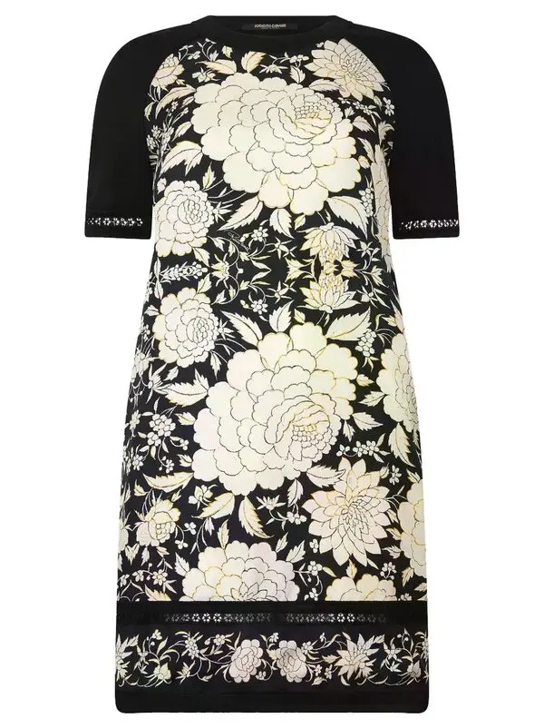 Roberto Cavalli Floral-print Raglan-sleeve Mini Dress - Black