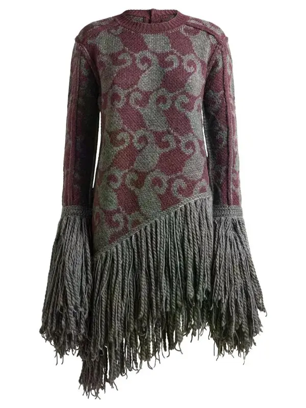 Etro Knitted-jacquard Fringe Mini Dress - Grey