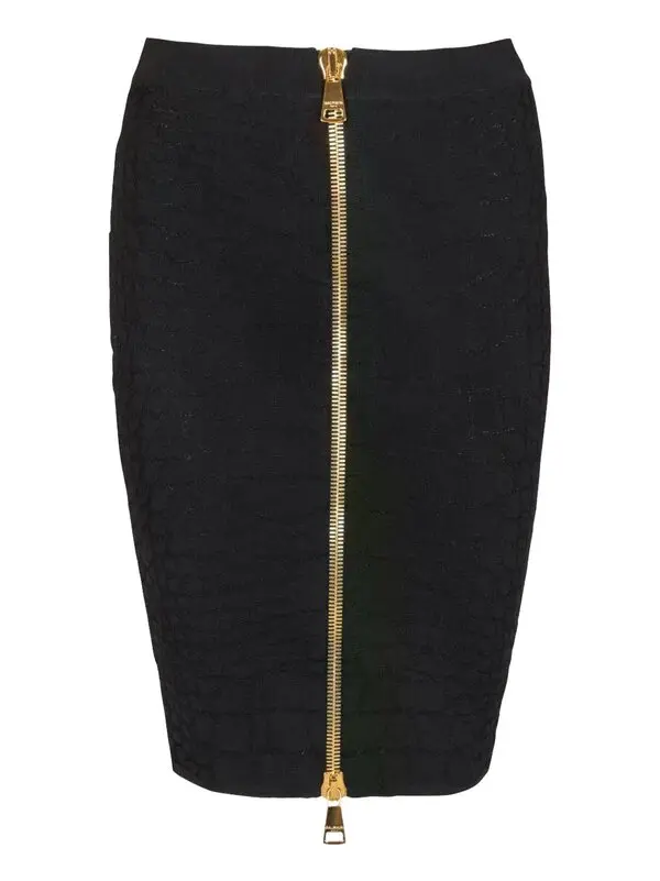 Balmain Crocodile-effect Zip-front Mini Skirt - Black