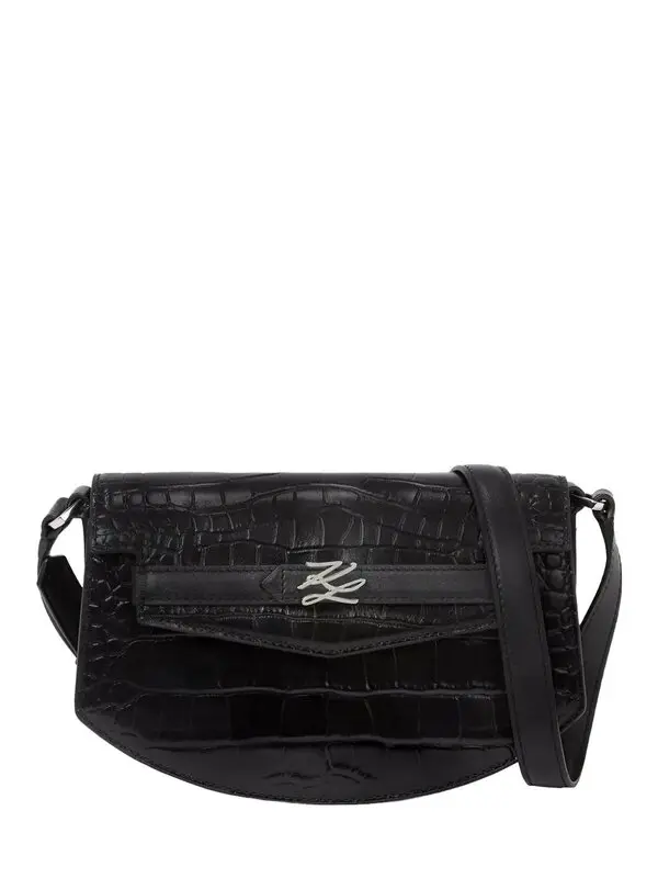Karl Lagerfeld Karl Studio Crocodile-embossed Crossbody Bag - Black