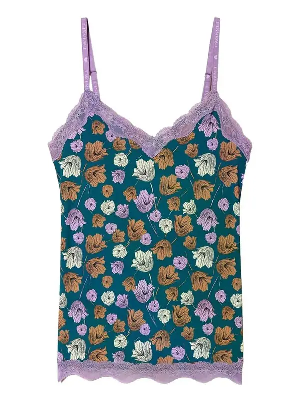 TWINSET Floral-print Lace-trimmed Camisole - Green