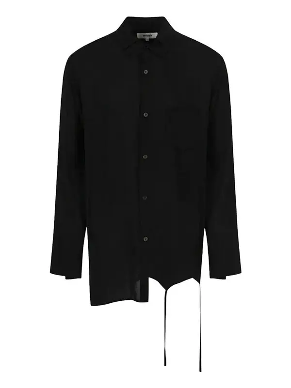 SULVAM Asymmetrical Drawstring Shirt - Black