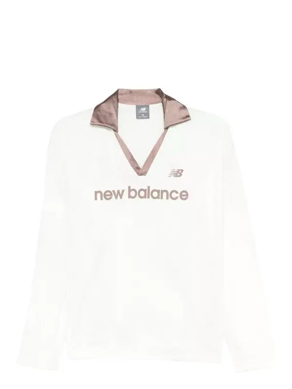 NEW BALANCE Satin-collar Logo-print Top - White