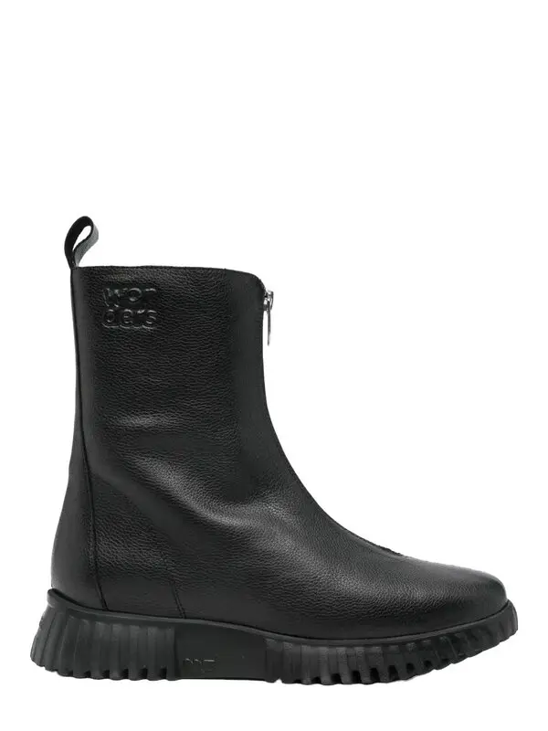 WONDERS Zip-front Textured Leather Boots - Black
