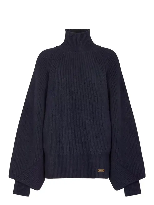 Balmain Ribbed-knit Logo-patch Sweater - Blue