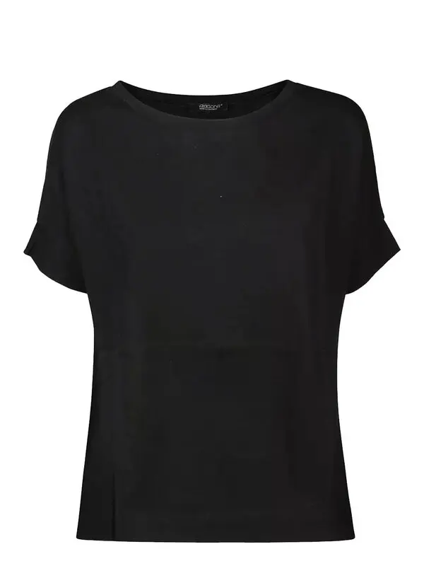 ARAGONA Rolled-sleeve Cotton T-shirt - Black