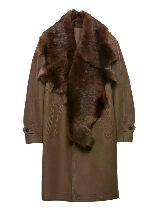 Prada Shearling-collar Single-breasted Coat - Brown