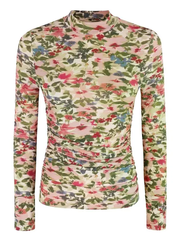 Farm Rio Ikat Tiny Flowers High-neck Top - Pink