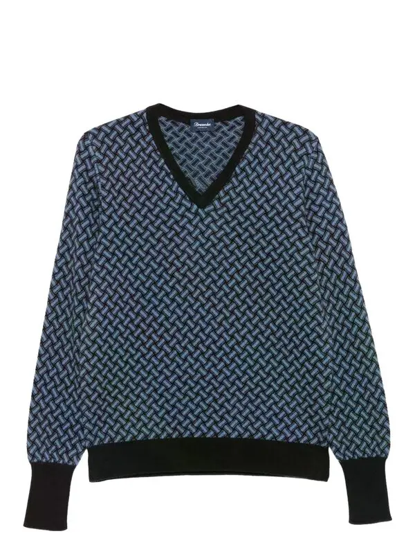 DRUMOHR Geometric Pattern V-neck Sweater - Blue