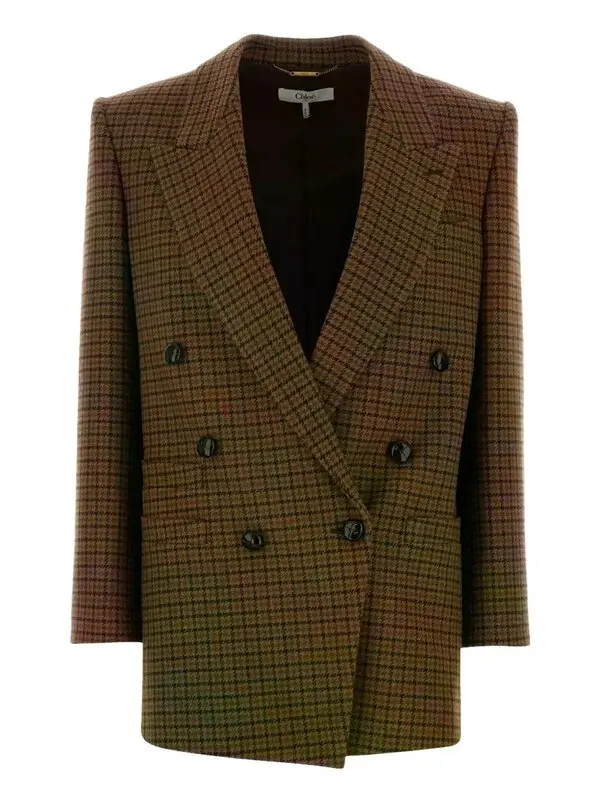 Chloé Houndstooth Wool Blazer - Brown