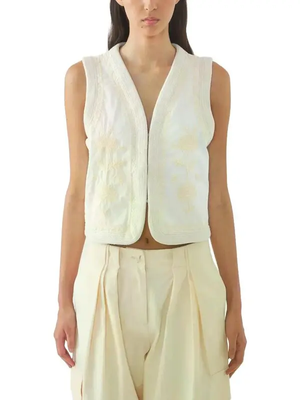 Antik Batik Embroidered Sleeveless Vest - White