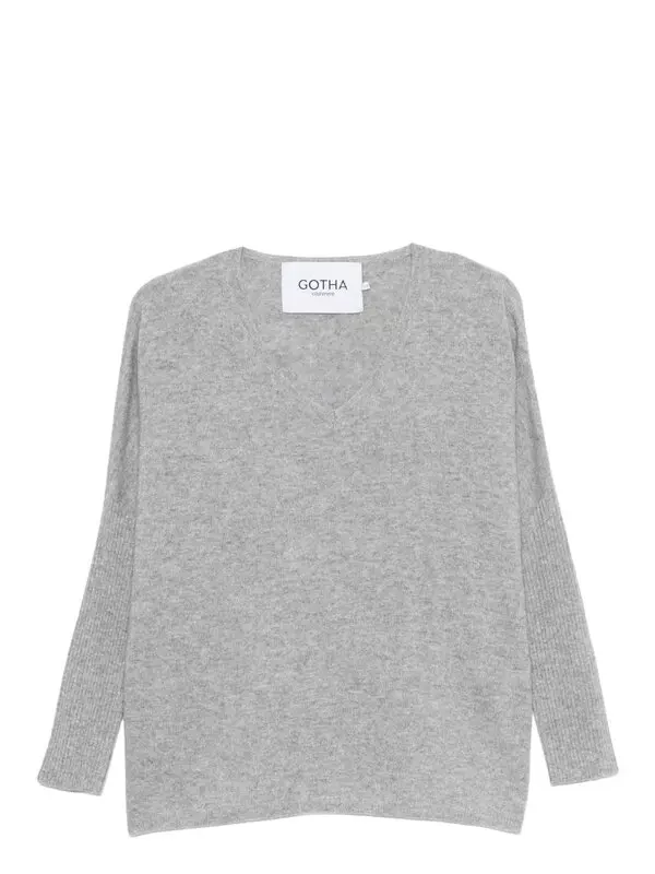 GOTHA V-neck Long Sleeve Sweater - Grey