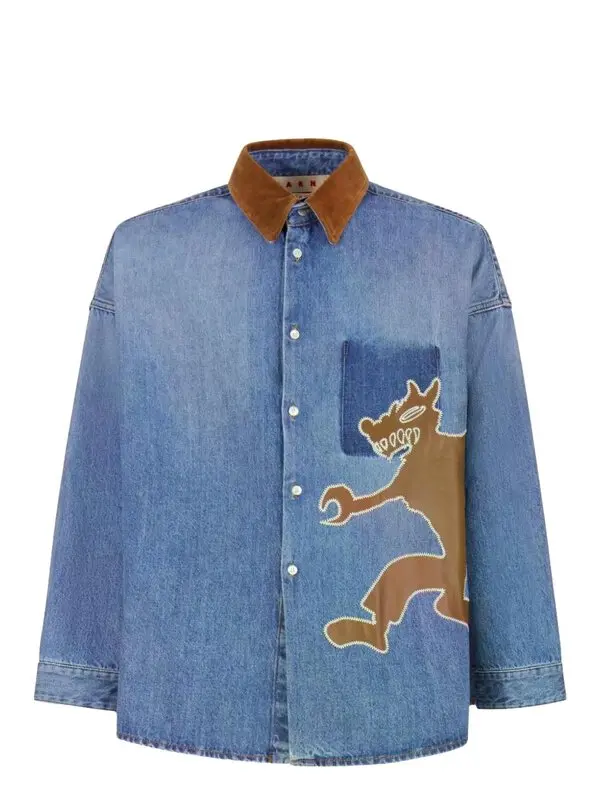 Marni X Slawn & Soldier Wolf-patch Denim Shirt - Blue