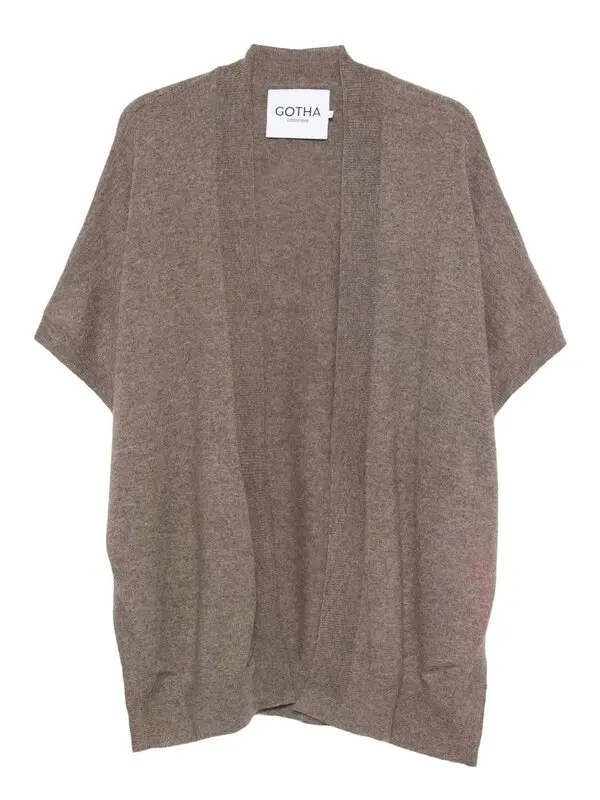 GOTHA Short-sleeved Open-front Cardigan - Brown