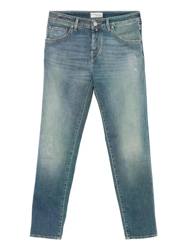 Jacob Cohen Faded Distressed Straight Leg Jeans - Blue