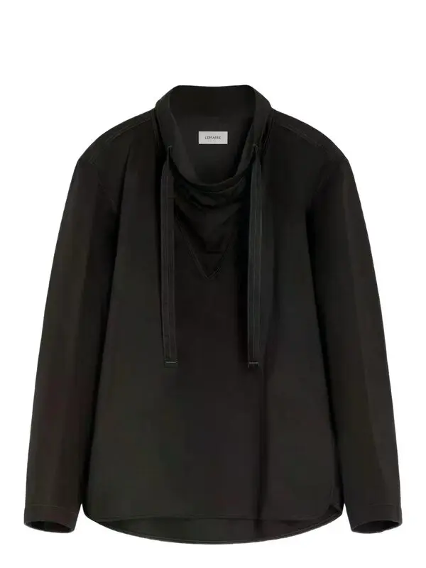 LEMAIRE High-neck Drawstring Blouse - Brown