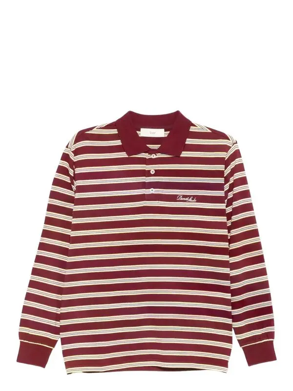 DUNST Striped Long-sleeved Polo Shirt - Red