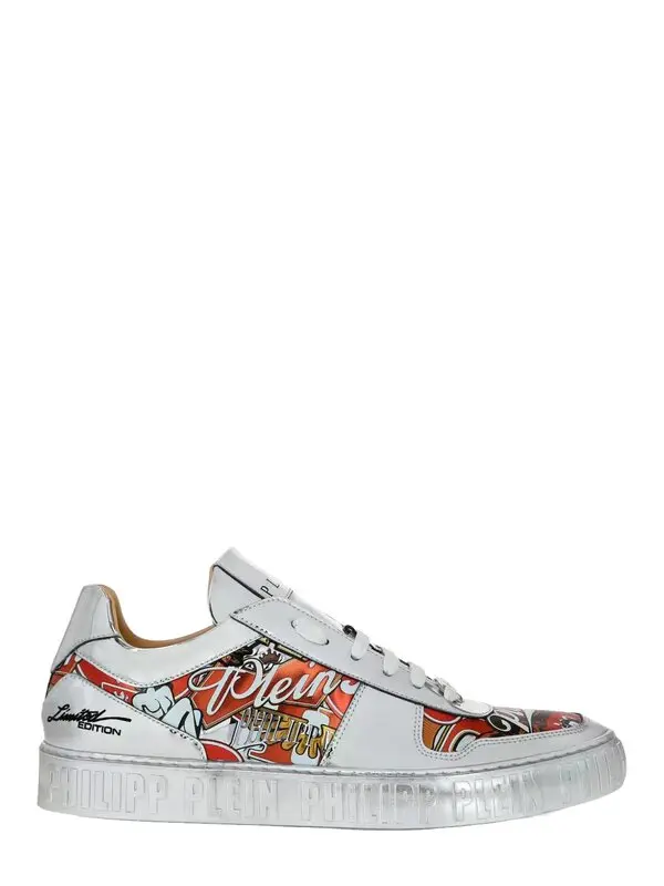 Philipp Plein Metallic Leather Eagle-print Sneakers - White