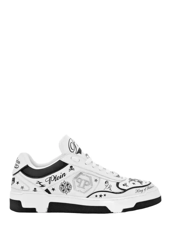 Philipp Plein Tattoo-print Leather Sneakers - White