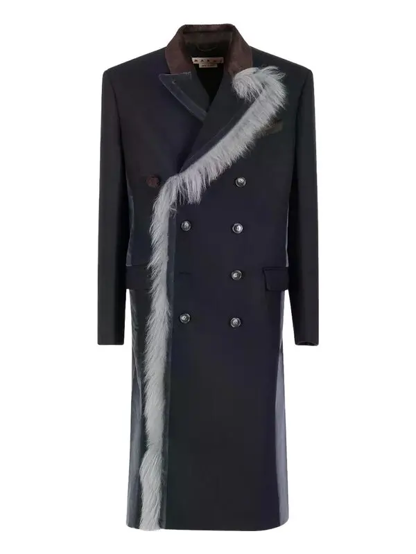 Marni Double-breasted Fur-trimmed Coat - Black