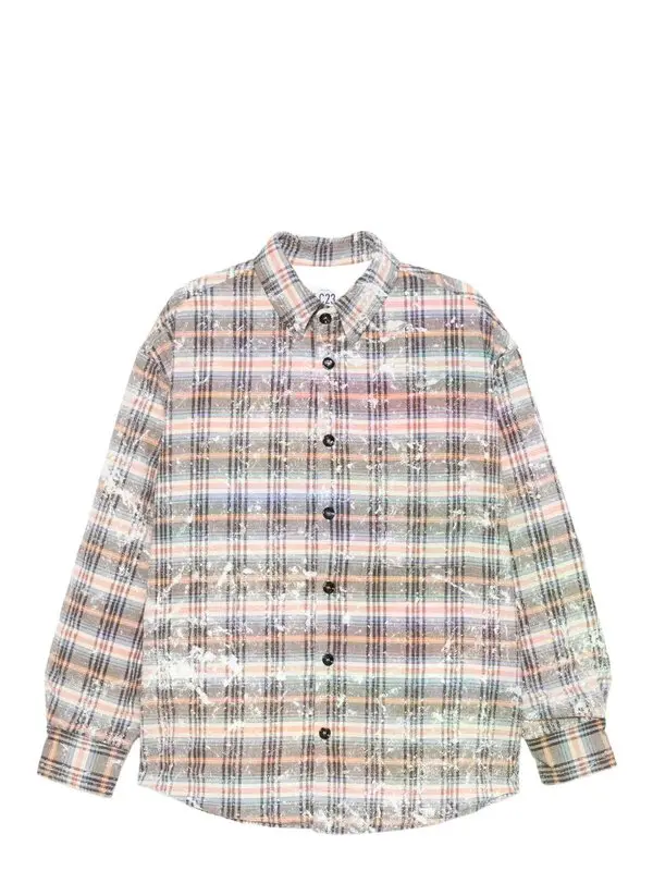 LC23 Checked Paint-splatter Shirt Jacket - Brown