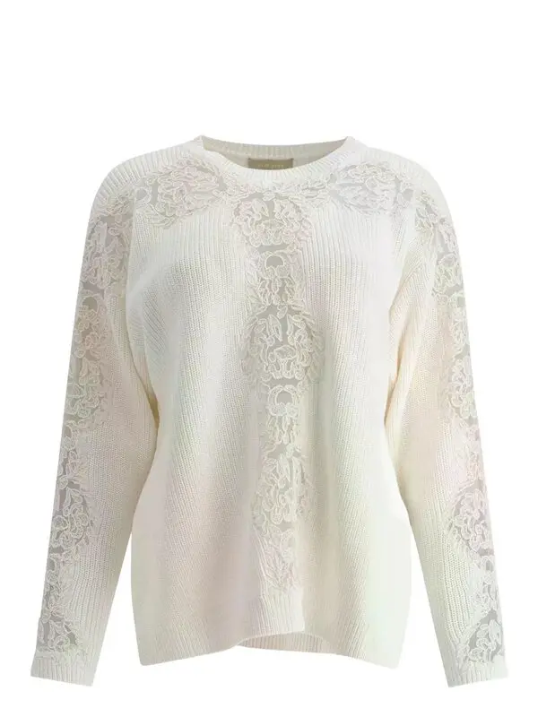 Elie Saab Lace-insert Cotton Sweater - White