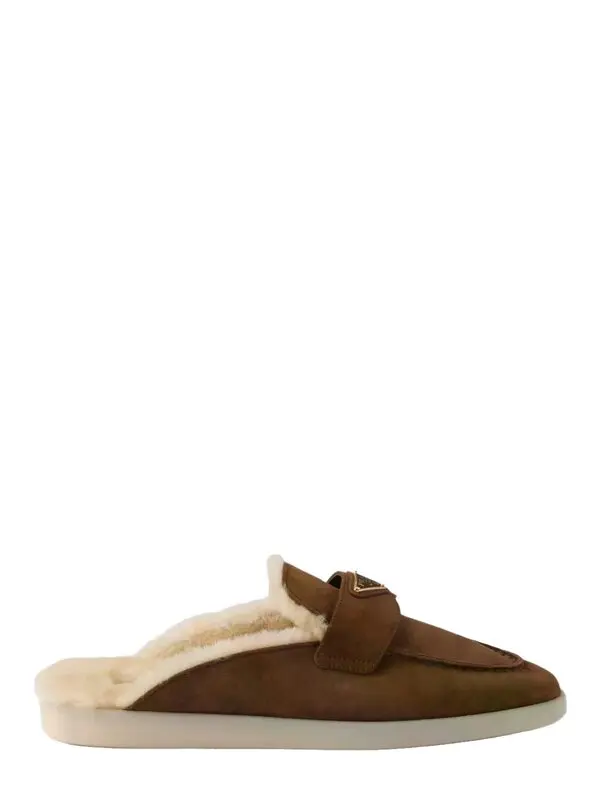 Prada Shearling Mules - Brown