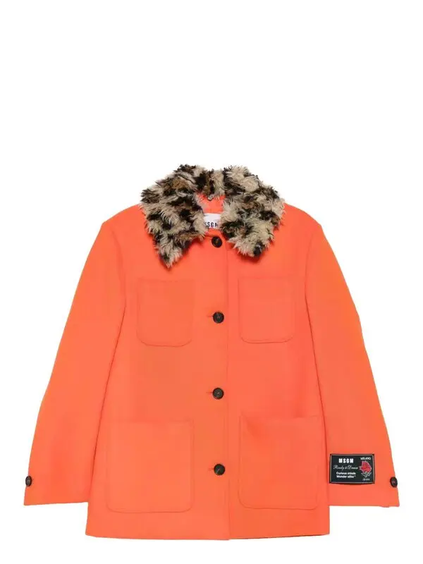 MSGM Wool-blend Jacket With Faux-fur Collar - Orange