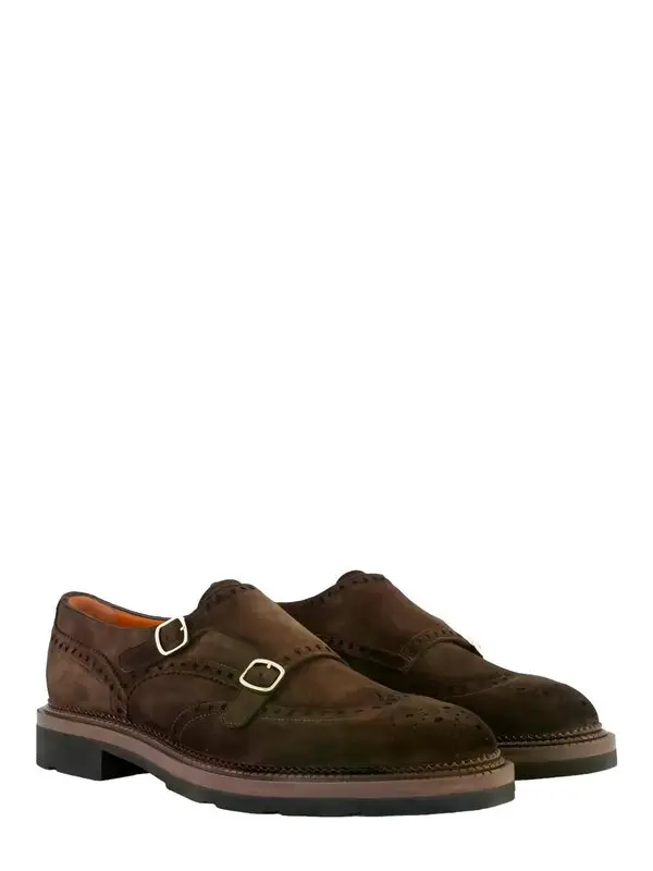 Santoni Double-buckle Suede Monk Shoes - Brown