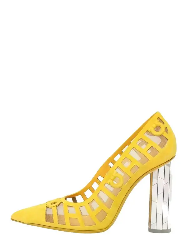 FERRAGAMO 105mm Leather Heeled Pumps - Yellow