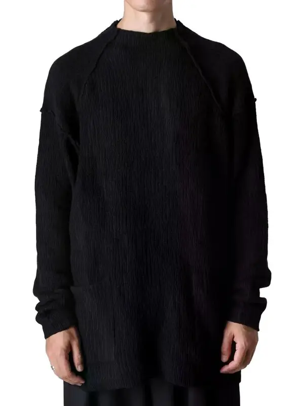 THE VIRIDI-ANNE Distressed Ribbed Sweater - Black