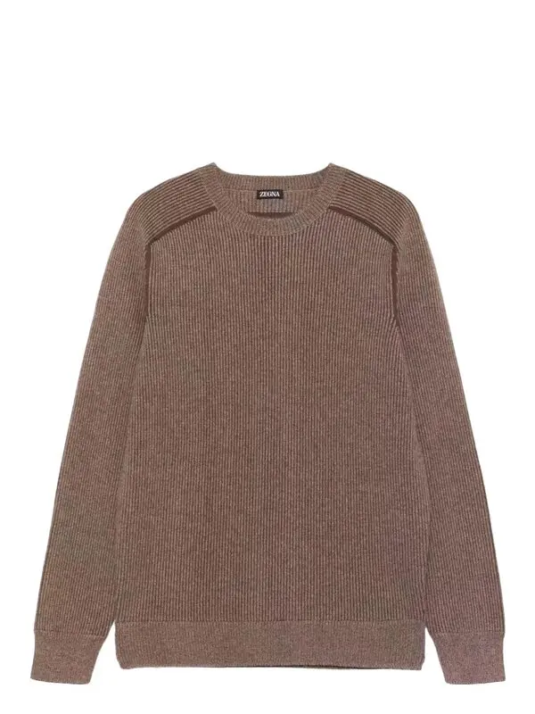 Zegna Ribbed-knit Shoulder-detail Sweater - Brown
