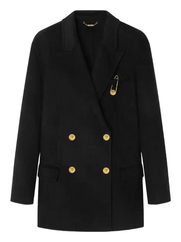 Versace Safety-pin Embellished Double-breasted Coat - Black