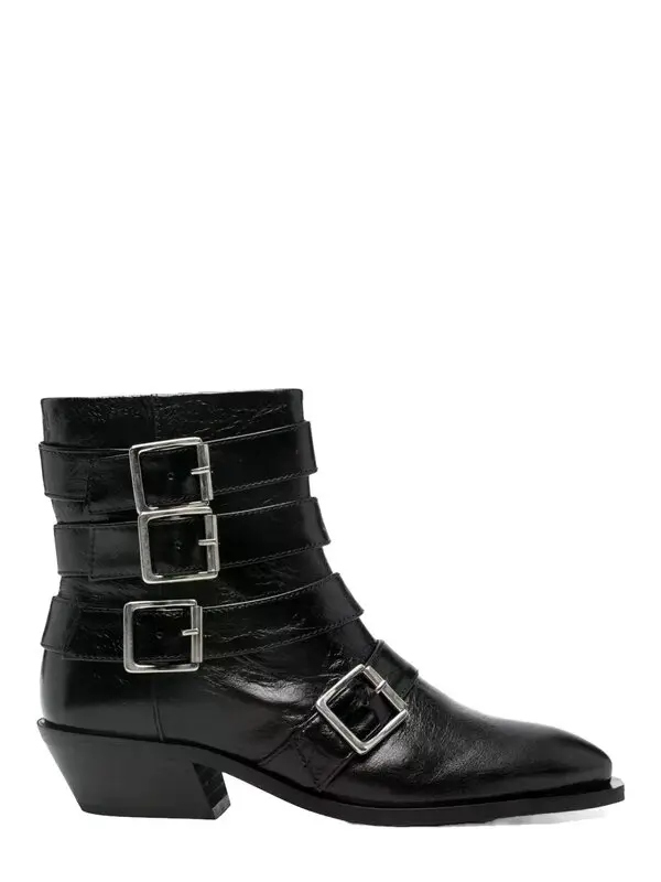ALOHAS Buckled Pointed-toe Boots - Black