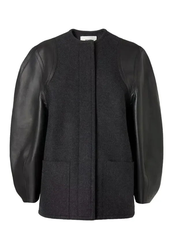 Fendi Leather-paneled Wool Jacket - Black