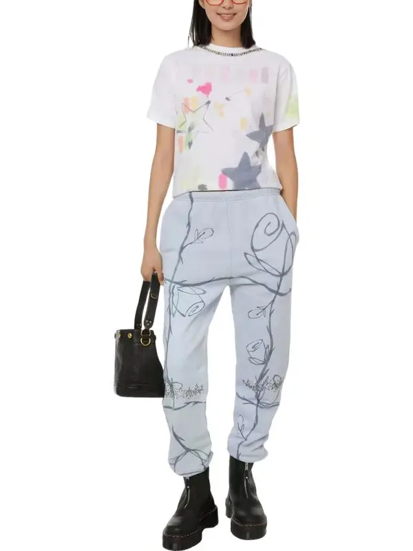 Collina Strada Rose-print Embellished Track Pants - Blue