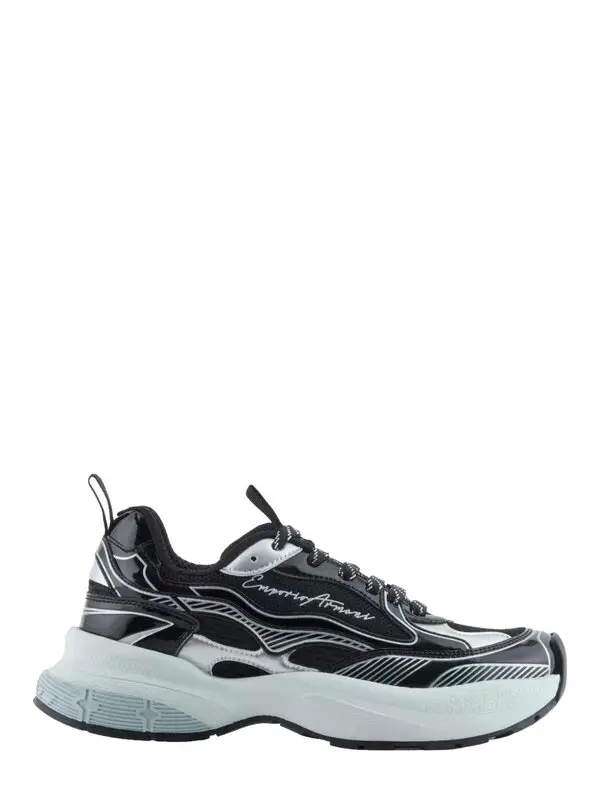 Emporio Armani Patent-leather Striped Sneakers - Black