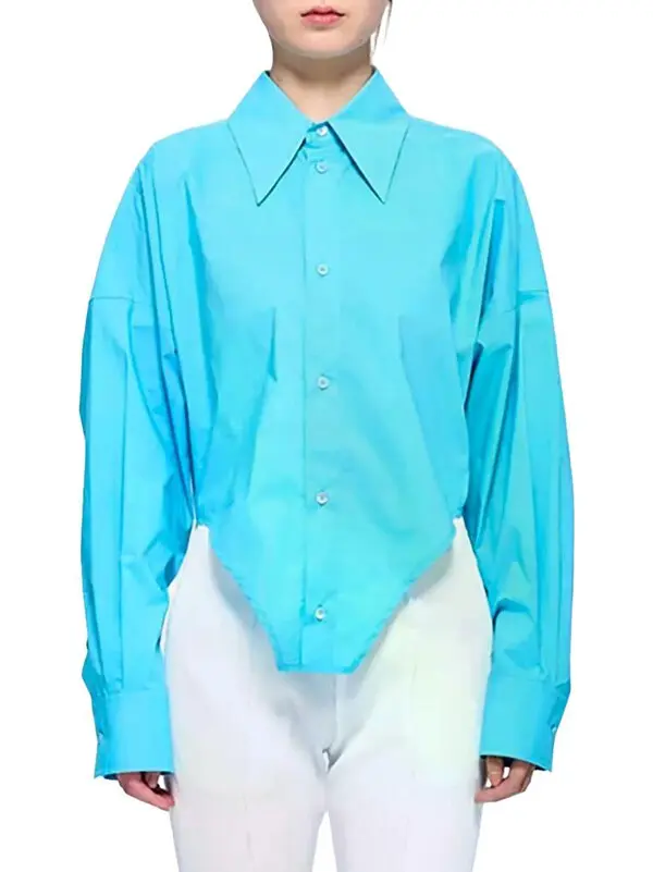 MAISON MARGIELA Long-sleeved Pointed-hem Shirt - Blue