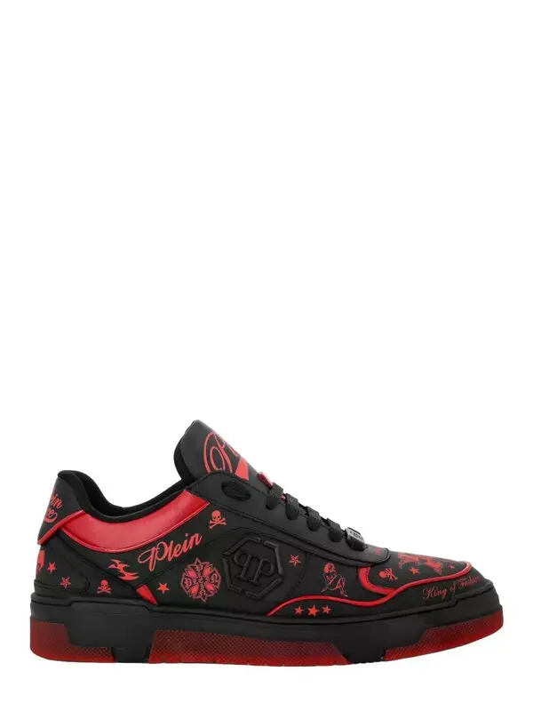 Philipp Plein Leather Tattoo-print Sneakers - Black