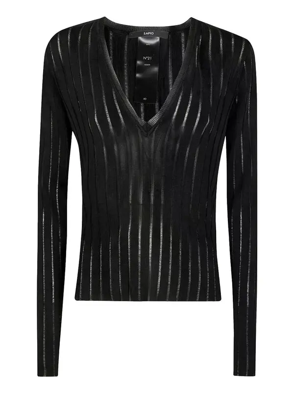 SAPIO Ribbed V-neck Sweater - Black