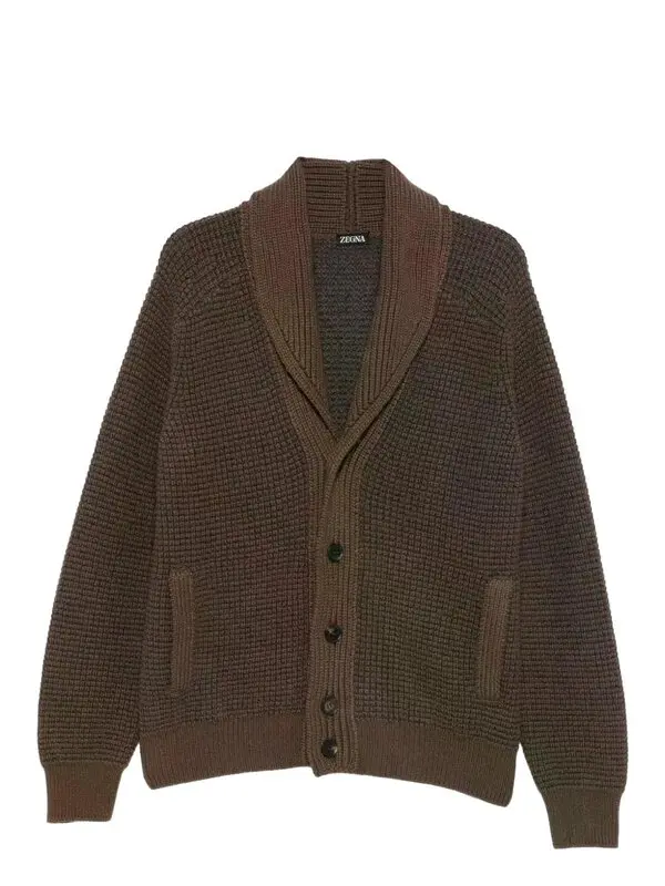Zegna Shawl-collar Waffle-knit Cardigan - Brown