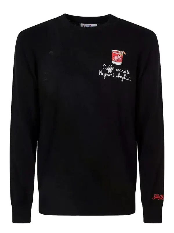 MC2 SAINT BARTH Embroidered Long-sleeve Sweater - Black