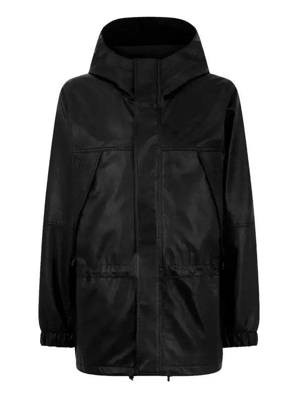 STUDIO TOMBOY Faux Leather Hooded Drawstring Parka - Black